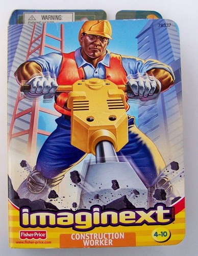 Imaginext Construction Worker figure NEW wheelbarrow Fisher Price 2002 ...