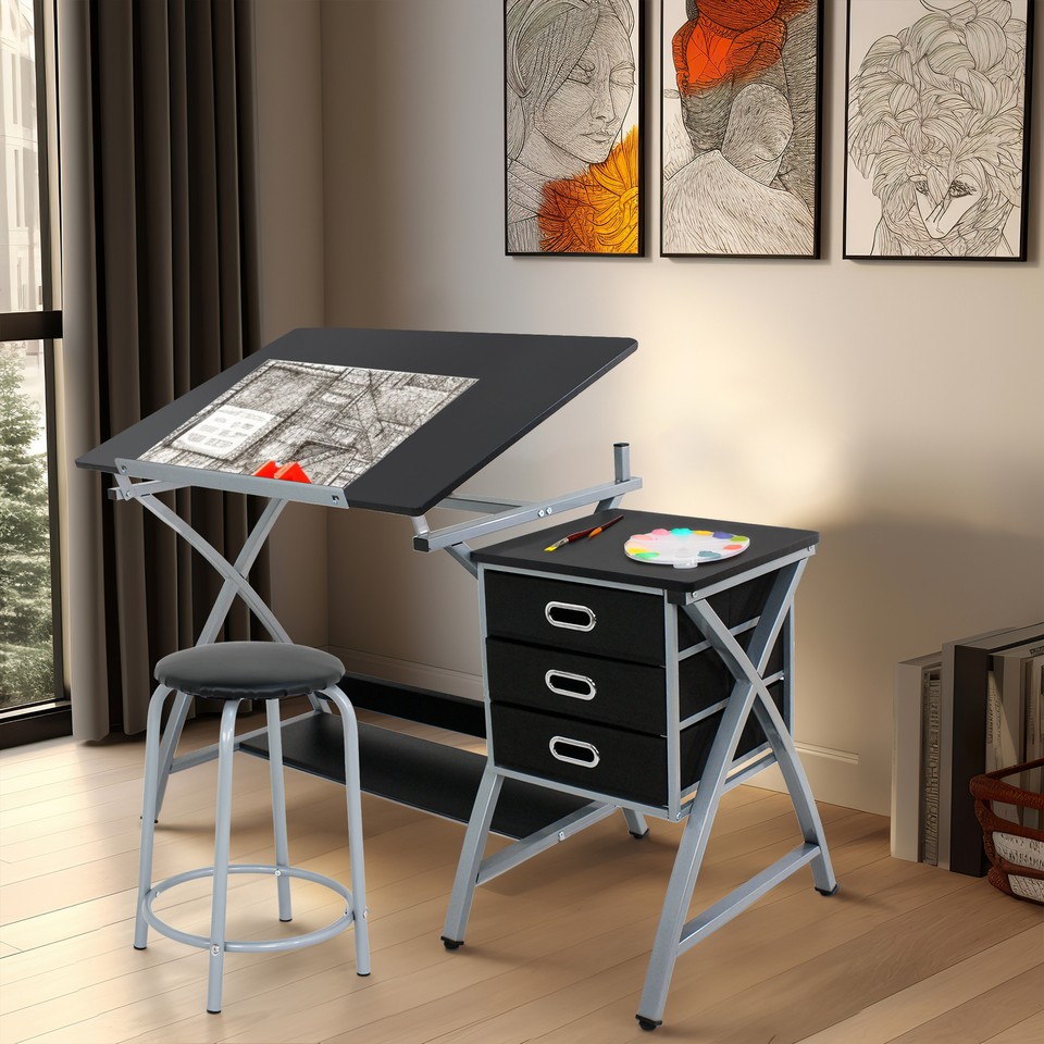 Drafting Table Station Glass Top Drawing Desk Craft Station Artist ...