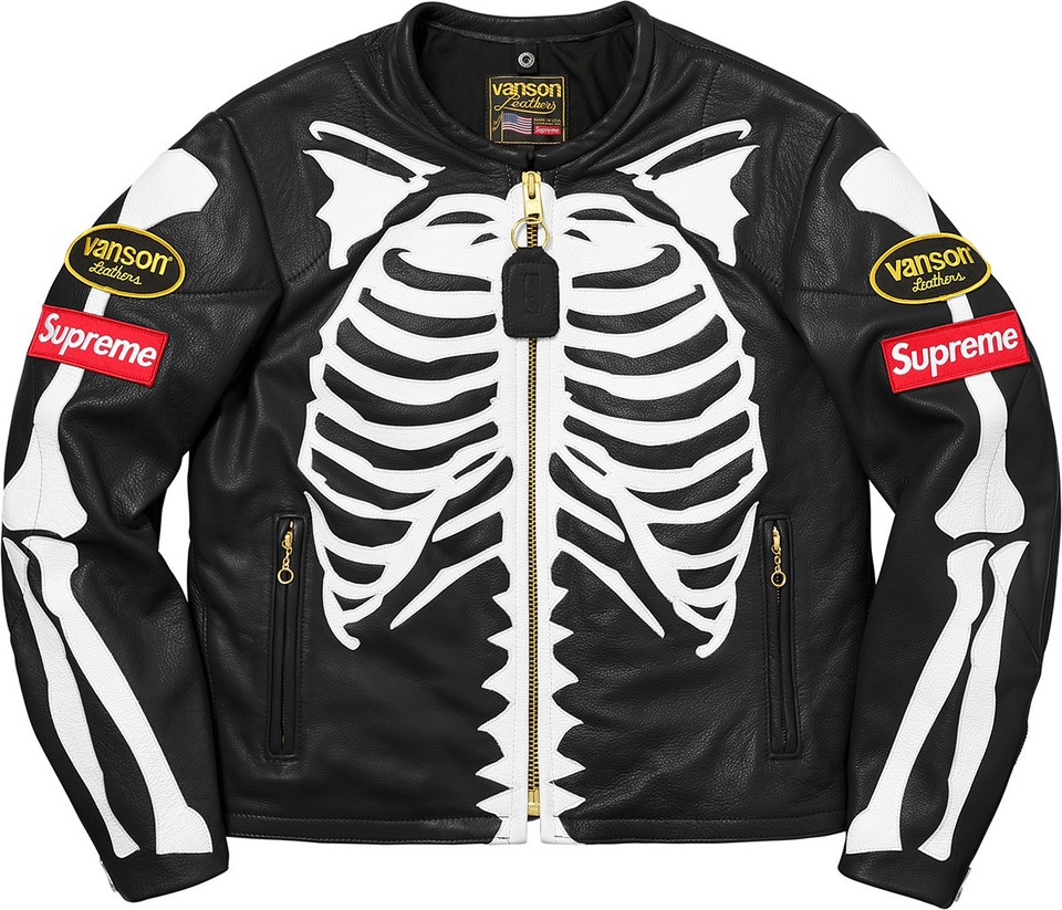NEW Supreme 2017 Vanson Black Men Leather Skeleton Bones Motorcycle ...