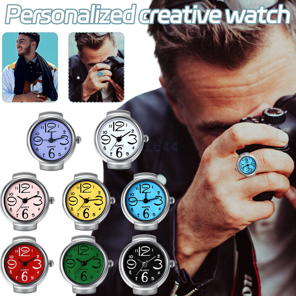Fashion Green Dial Quartz Finger Ring Watch with Elastic Band for Women ...