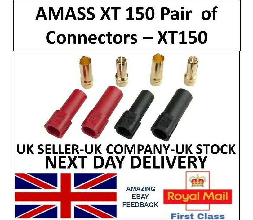 Genuine AMASS XT150 6mm Gold Type Pair M/F Connectors Black and Red ...