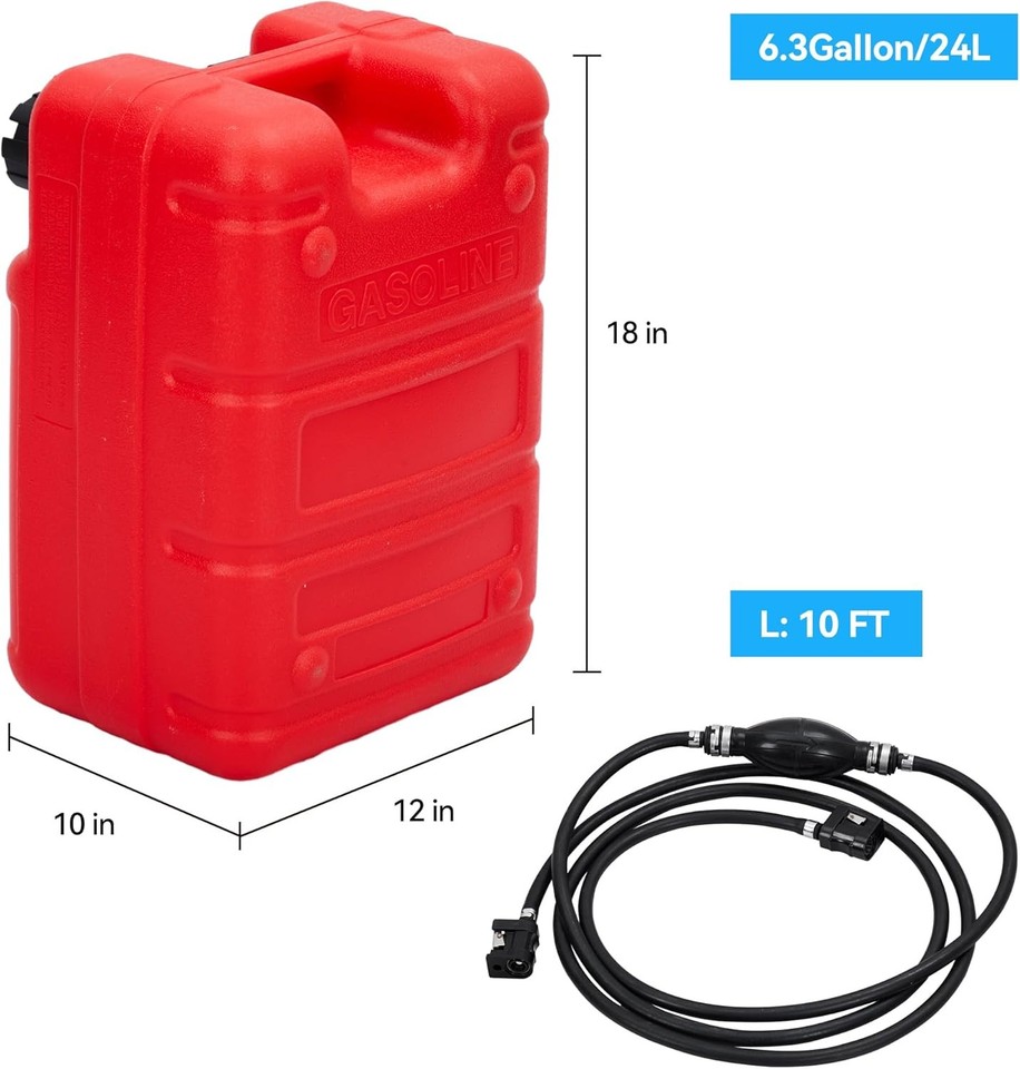 Boat Fuel Tank Portable Marine Outboard Motor Gas Tank 6 Gallon/24L ...