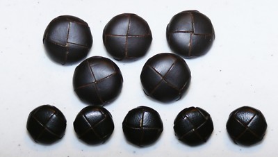 10 Vtg Leather Buttons 4 Winter Coat Jacket Overcoat Hunting Riding ...
