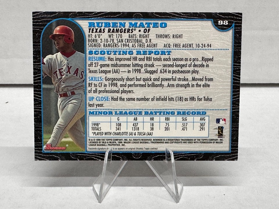 1999 Bowman Baseball Card #98 Ruben Mateo Texas Rangers | eBay