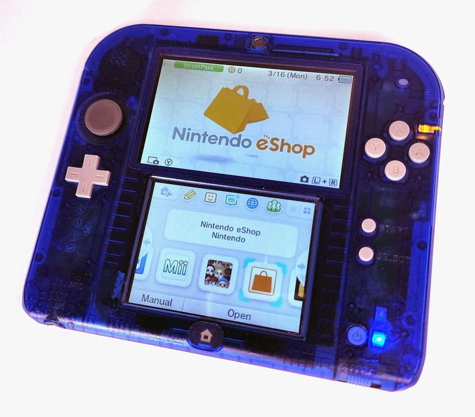 Nintendo 2DS Crystal Blue - Transparent/Clear Handheld System Great ...