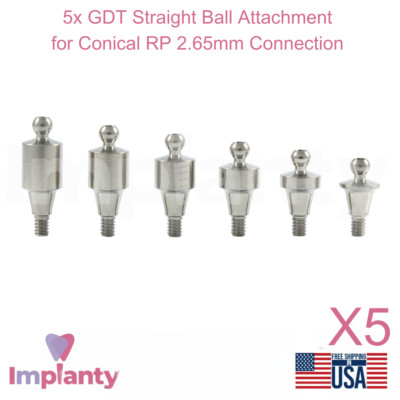 5x Dental Straight Ball Attachment Conical Connection RP 2.65mm Fixture ...