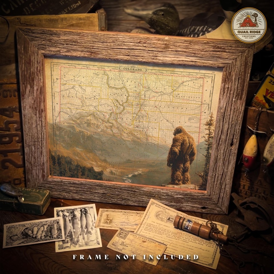 Sasquatch Bigfoot Art Print Vintage Colorado State Map Wall Decor ...