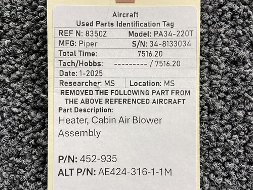 452-935 (Alt: AE424-316-1-1M) Piper PA34-220T Heater, Cabin Air Blower ...