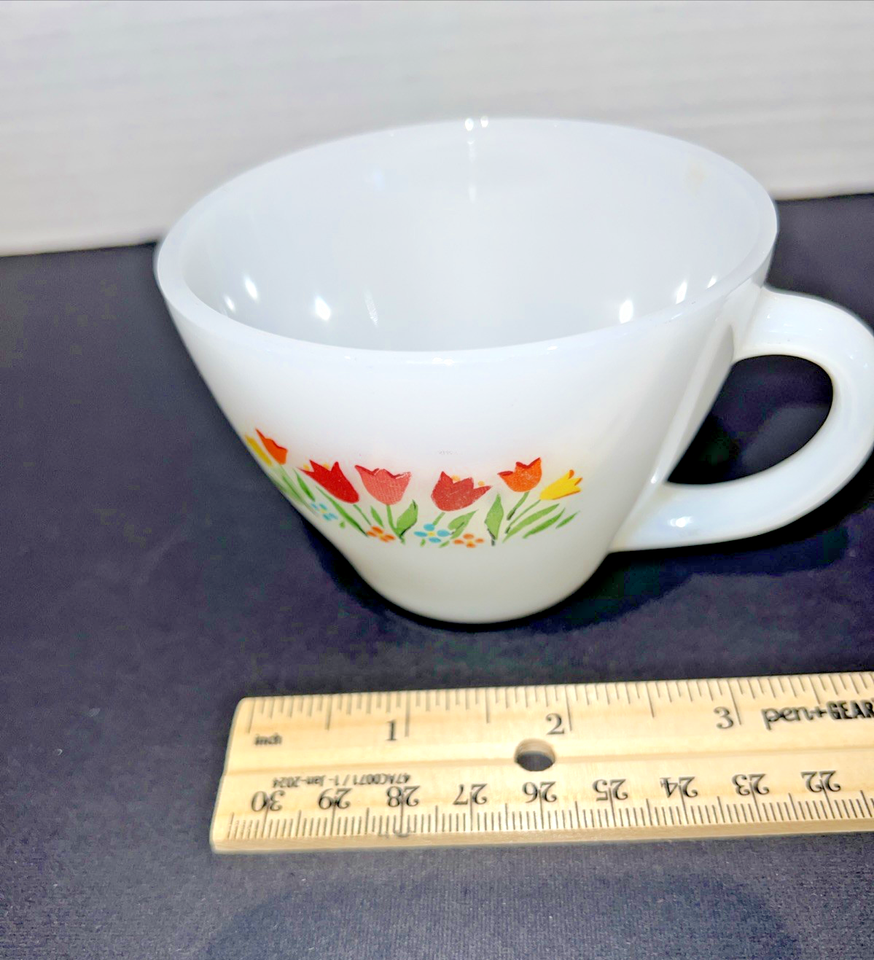 Fire King Mug Milk Glass White Anchor Hocking Tulip Tea Cup Flowers ...