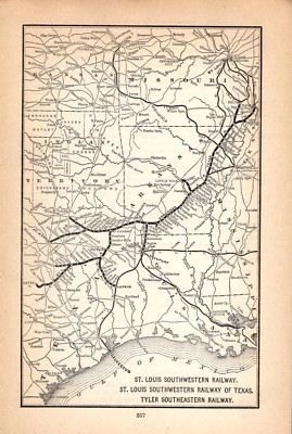 1892 St. Louis Southwestern Railway of Texas Map Vintage Railroad Map ...