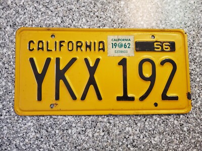 1956 California License Plate, 1960 Validation Sticker, Single, Natural ...