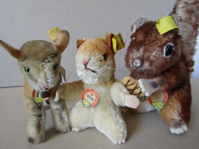 Steiff Ziege Zicky, Hamster Goldy, Eichhörnchen Perri, alle KFS ...