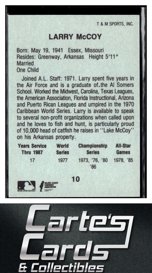 Larry McCoy 1988 T&M Sports Umpires #10 | eBay