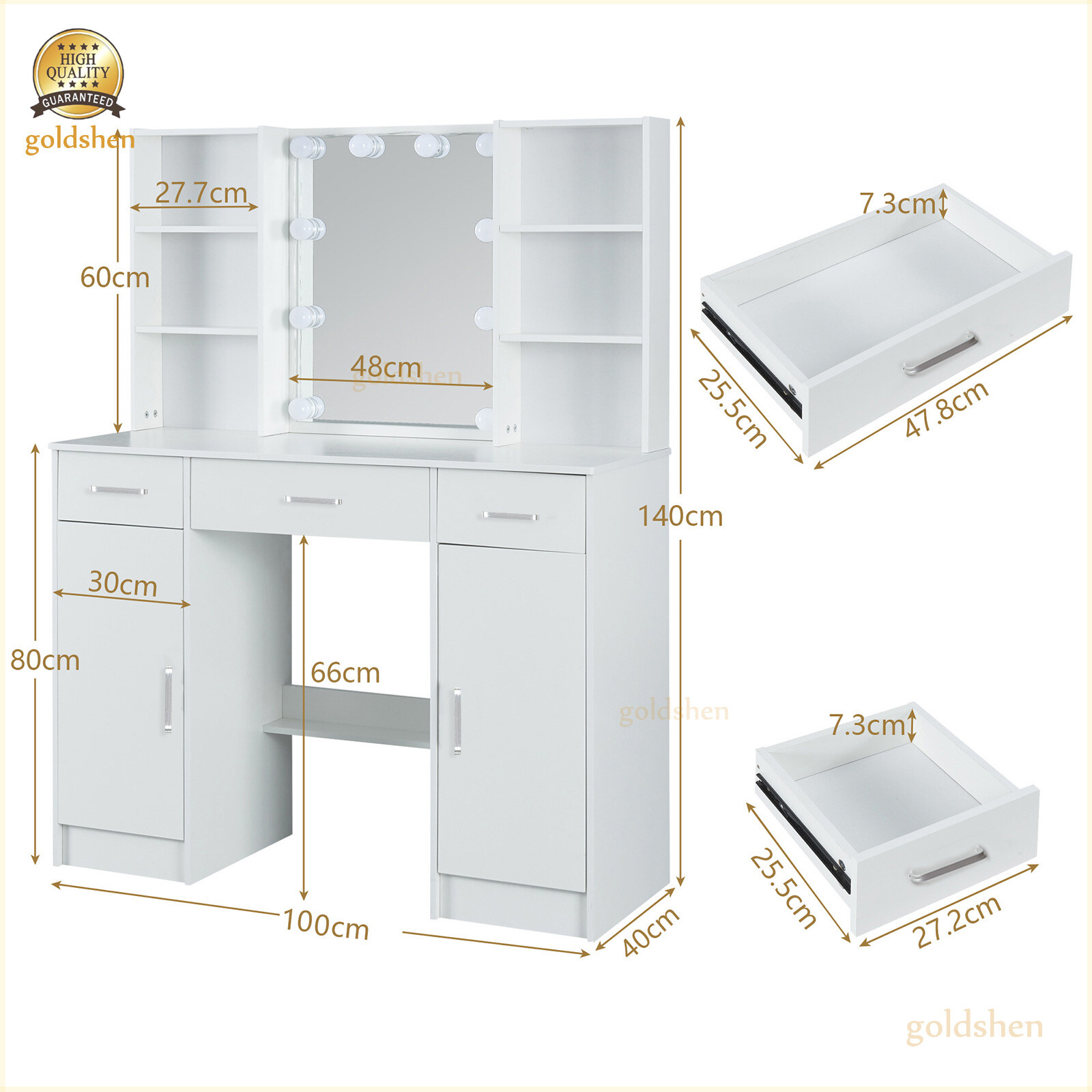 Large Makeup Table Vanity Desk Set With LED Lights Mirror & Stool ...