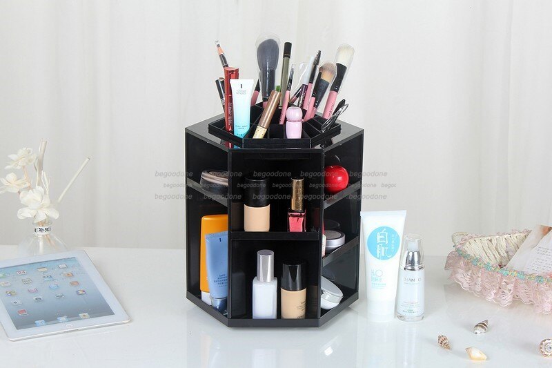 360 Degree Rotating Spin Cosmetics Storage Organizer Makeup Brushes ...