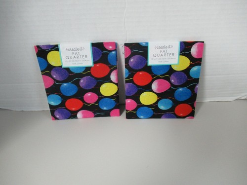 2 FQ Fat Quarter BALLOONS HAPPY B-DA Black Quilt Fabric 18" X 21" 100% ...
