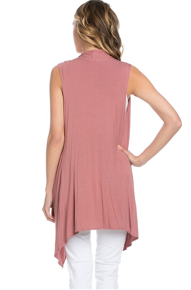 Womens Sleeveless Solid Cardigan Asymmetrical Hem Open Front Wrap Drape ...