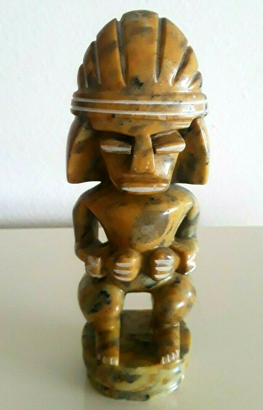ONYX? Carved Stone AZTEC MAYAN GOD FIGURINE approx 5 " x 2" Beautiful ...