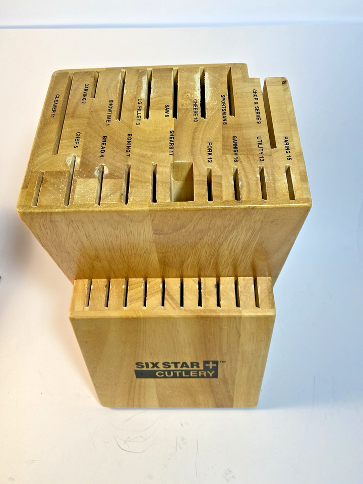 Ronco Six Star Cutlery Rocker Labeled Knife Block Holder Oak Knives ...