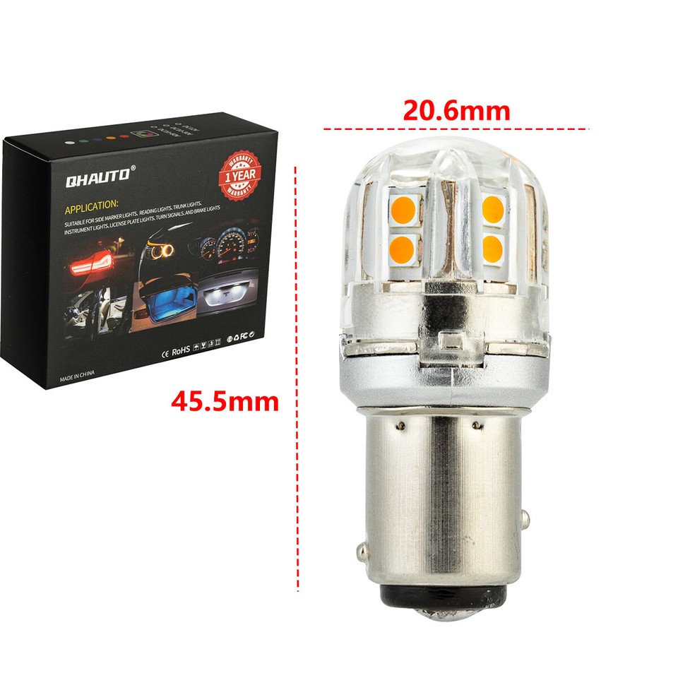 2PCS 1157 3157 7443 Amber Yellow LED Turn Signal Light Bulbs Anti Hyper ...