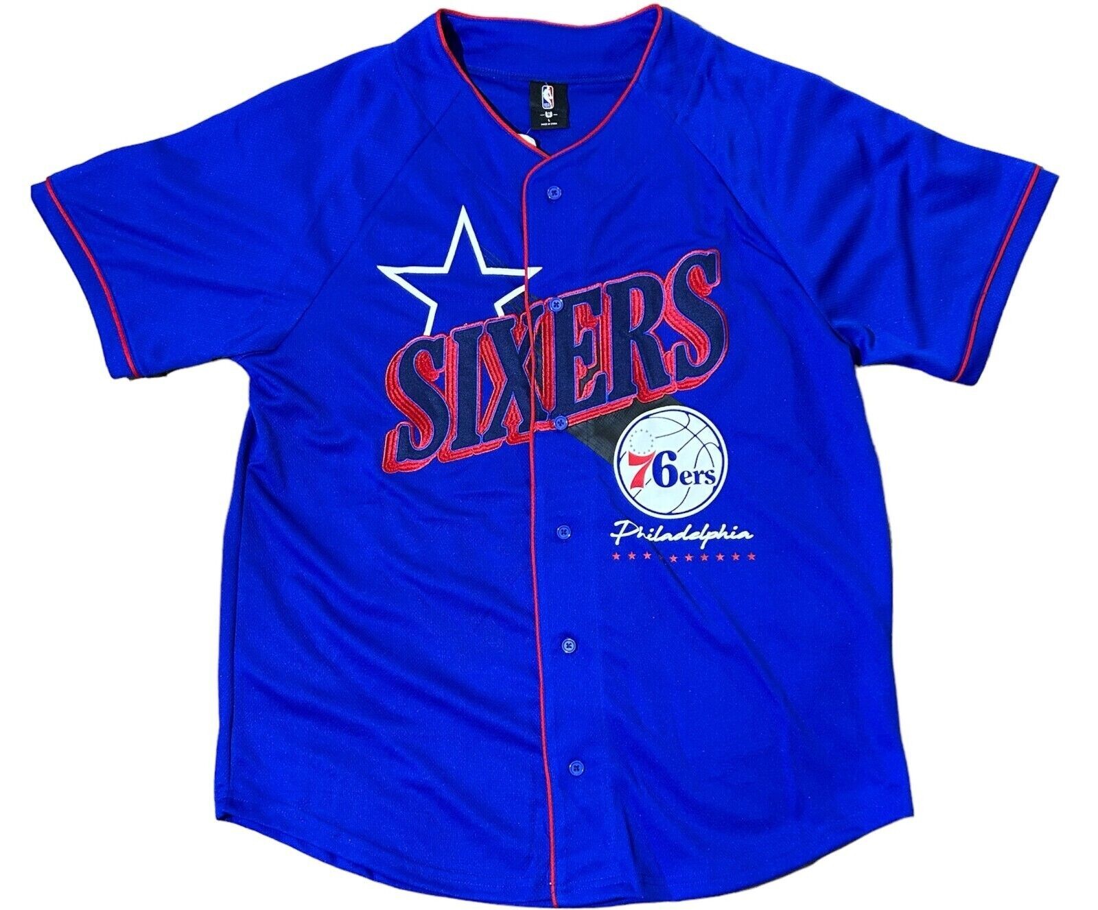 Philadelphia 76ers Sixers Basketball Baseball Jersey Men's Large NWT | eBay