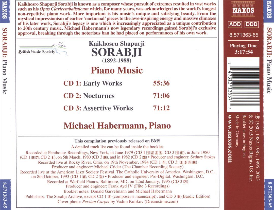 MICHAEL HABERMANN SORABJI: PIANO MUSIC NEW CD 747313136377| eBay