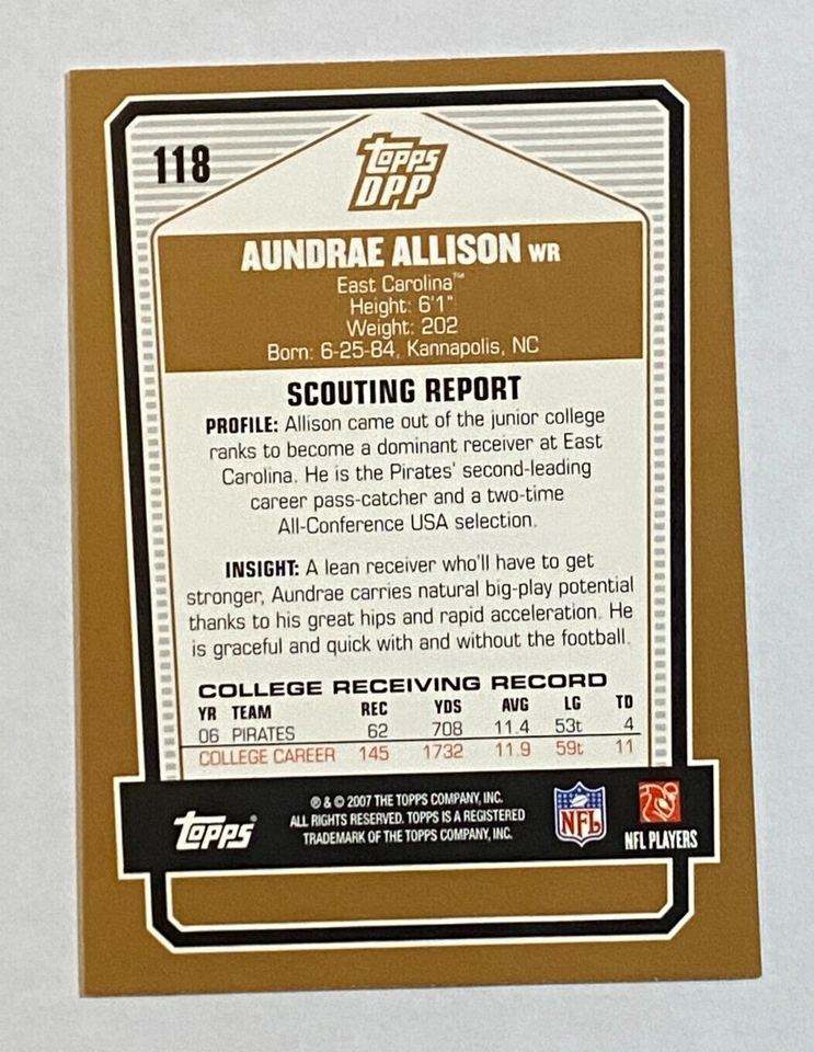 2007 Topps Draft Picks And Prospects Rookie #118 Aundrae Allison East ...