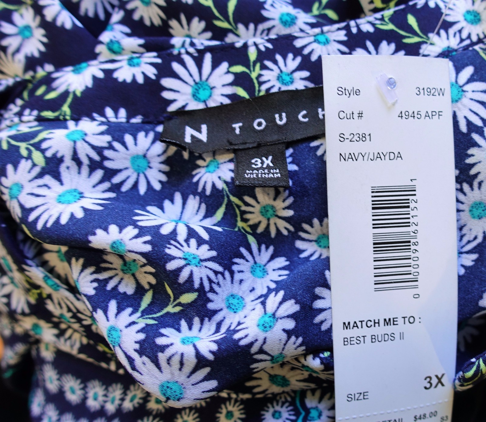 N Touch Women Plus Size 1x 2x 3x Navy Blue Green Floral Tunic Top ...