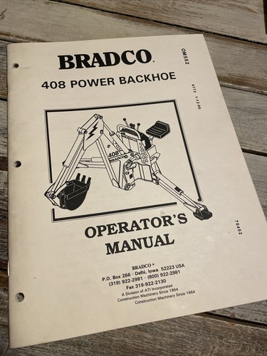 Bradco 408 Power Backhoe Attachment Operator Manual Book Guide ...