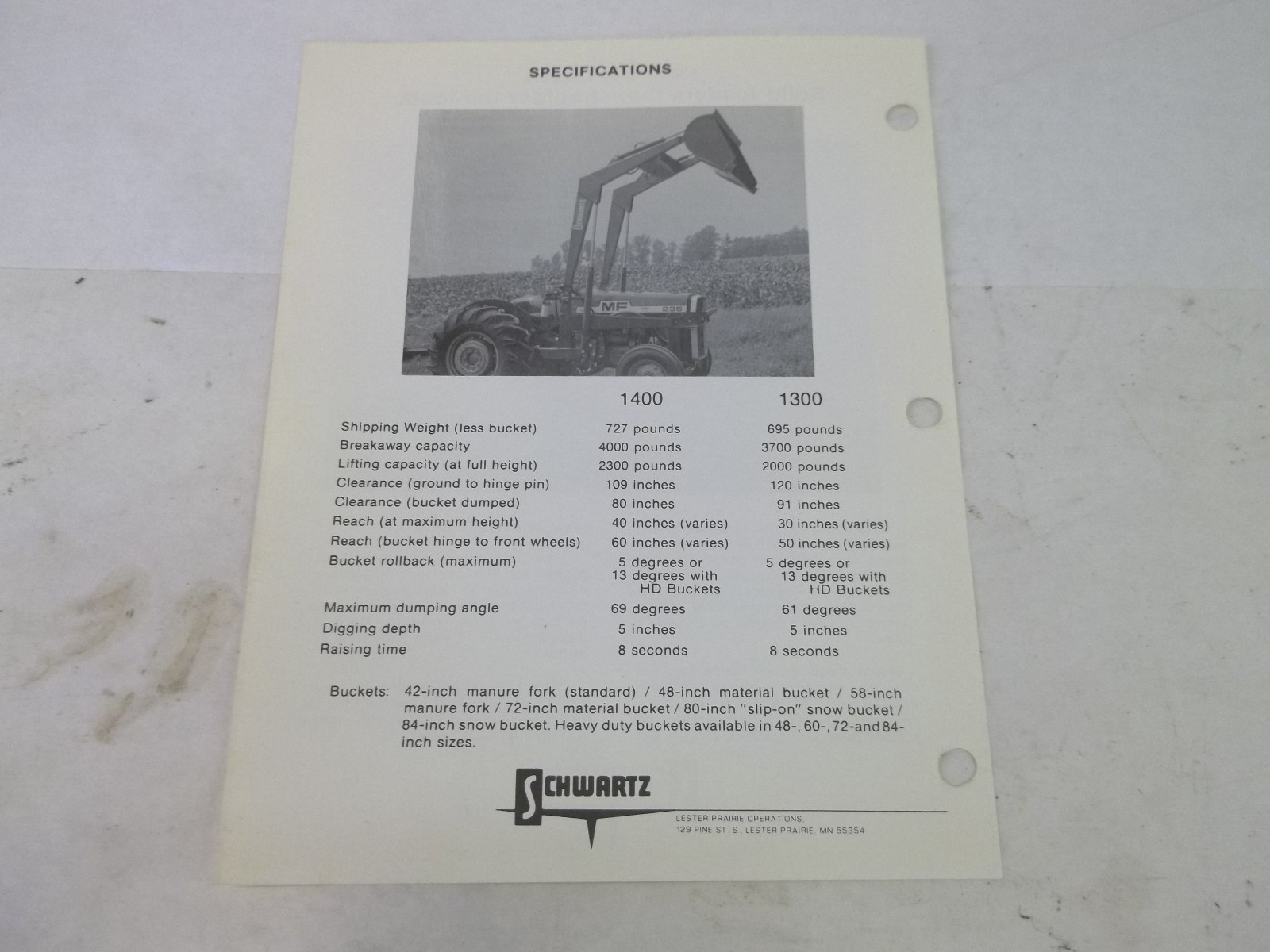 Schwartz 1300-1400 loaders brochure | eBay