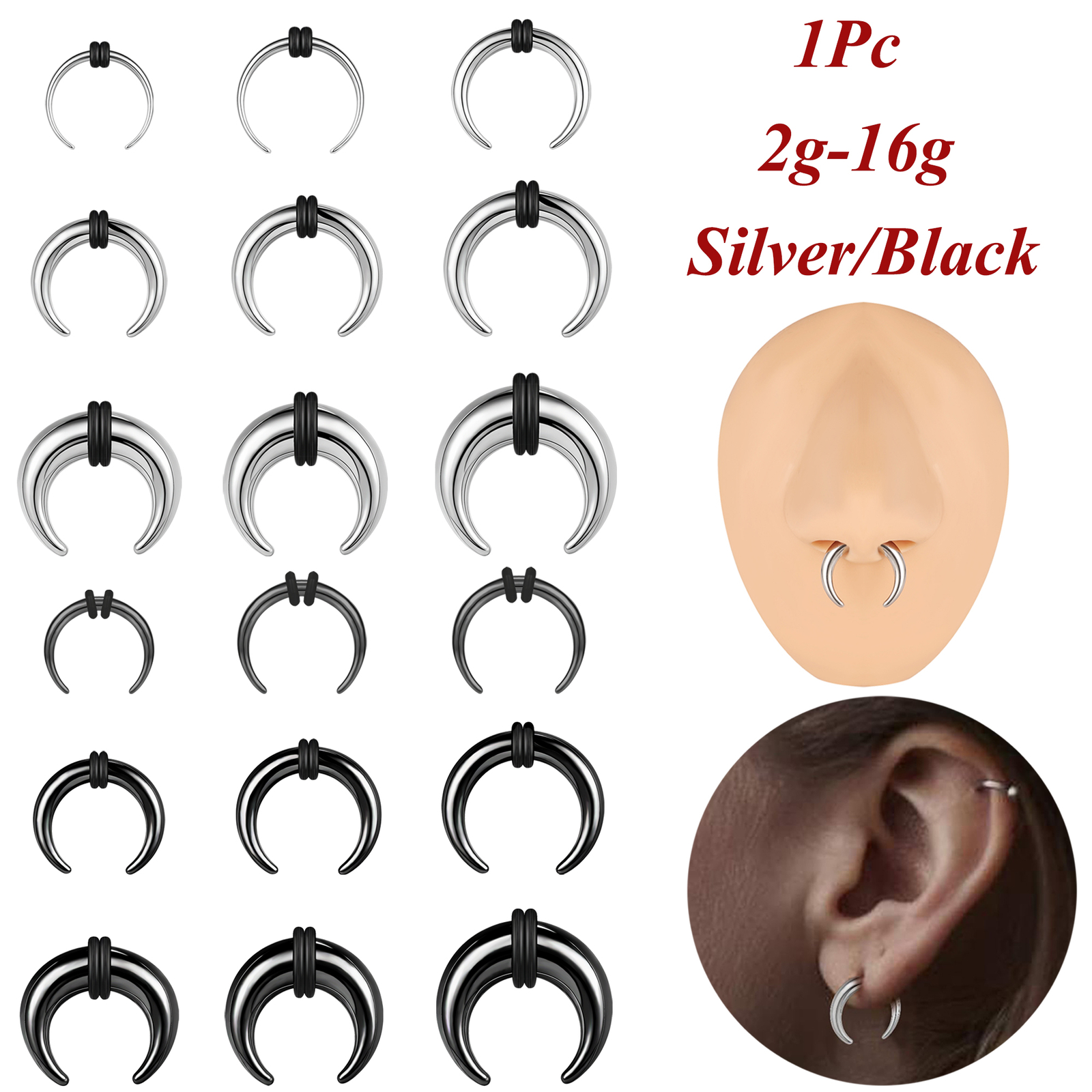 1 Pc Surgical Steel Septum Rings Buffalo Septum Pincher Tapers Nose Ear ...