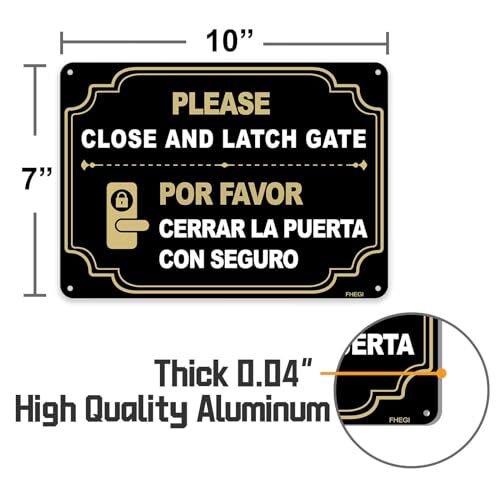 2 Pack 10" x 7" Please Close and Latch Gate Sign Bilingual English and ...