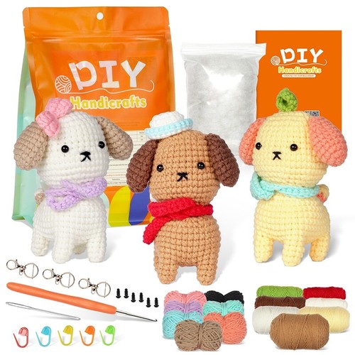 3Pcs Crochet Kit DIY Dog Crochet Kit with Knitting Yarn Needles Plush ...