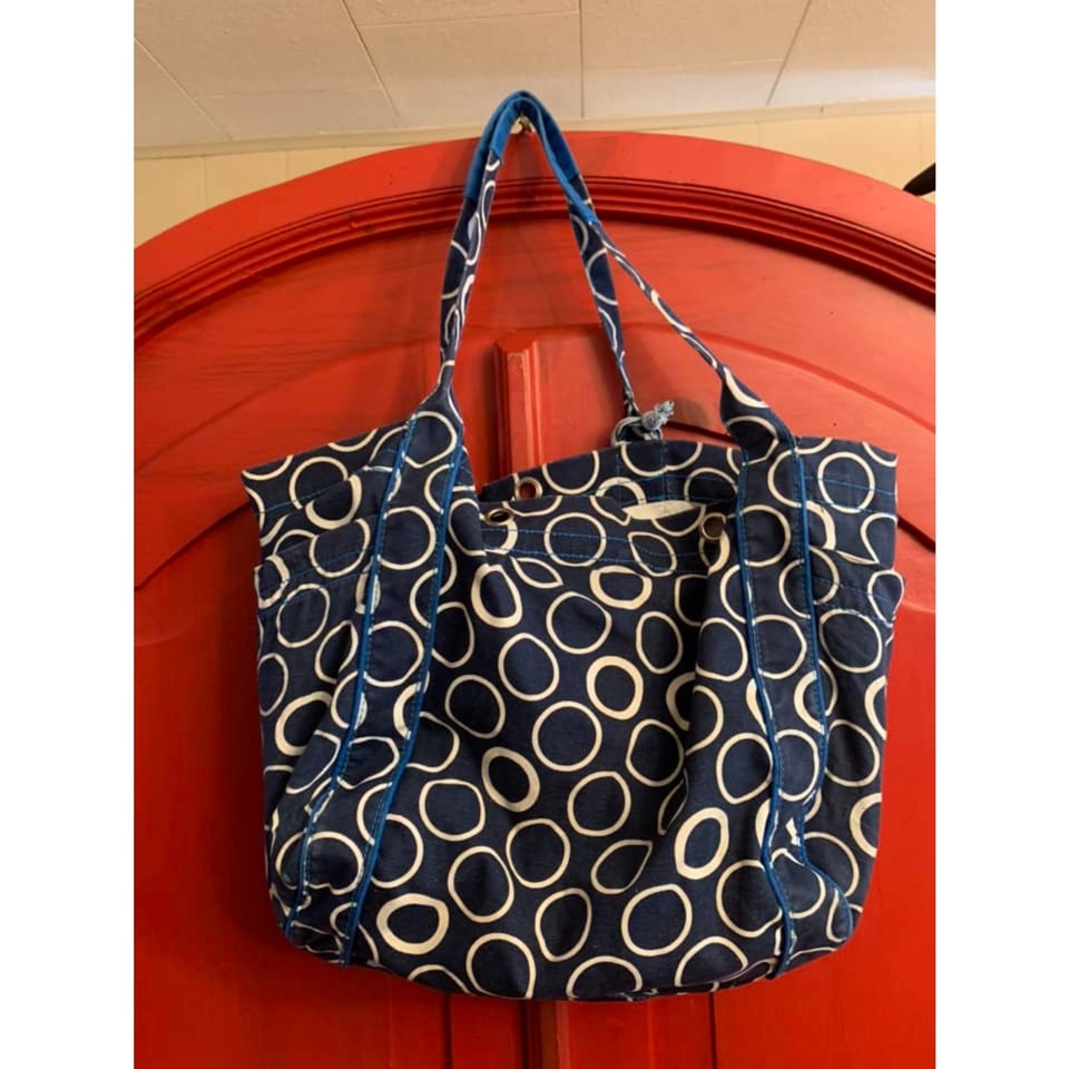 Thirty-One 31 Retired Extra Large Blue Circle Tote Bird Name Tag Super ...