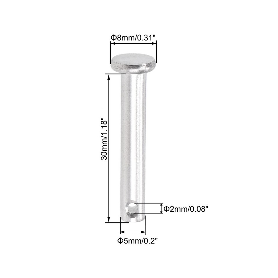 Single Hole Clevis Pins - 5mm x 30mm Flat Head 304 Stainless Steel Pin ...
