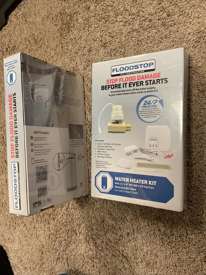 Water Heater Floodstop w/ 3/4" Ball Valve, Control Box, Sensor | eBay