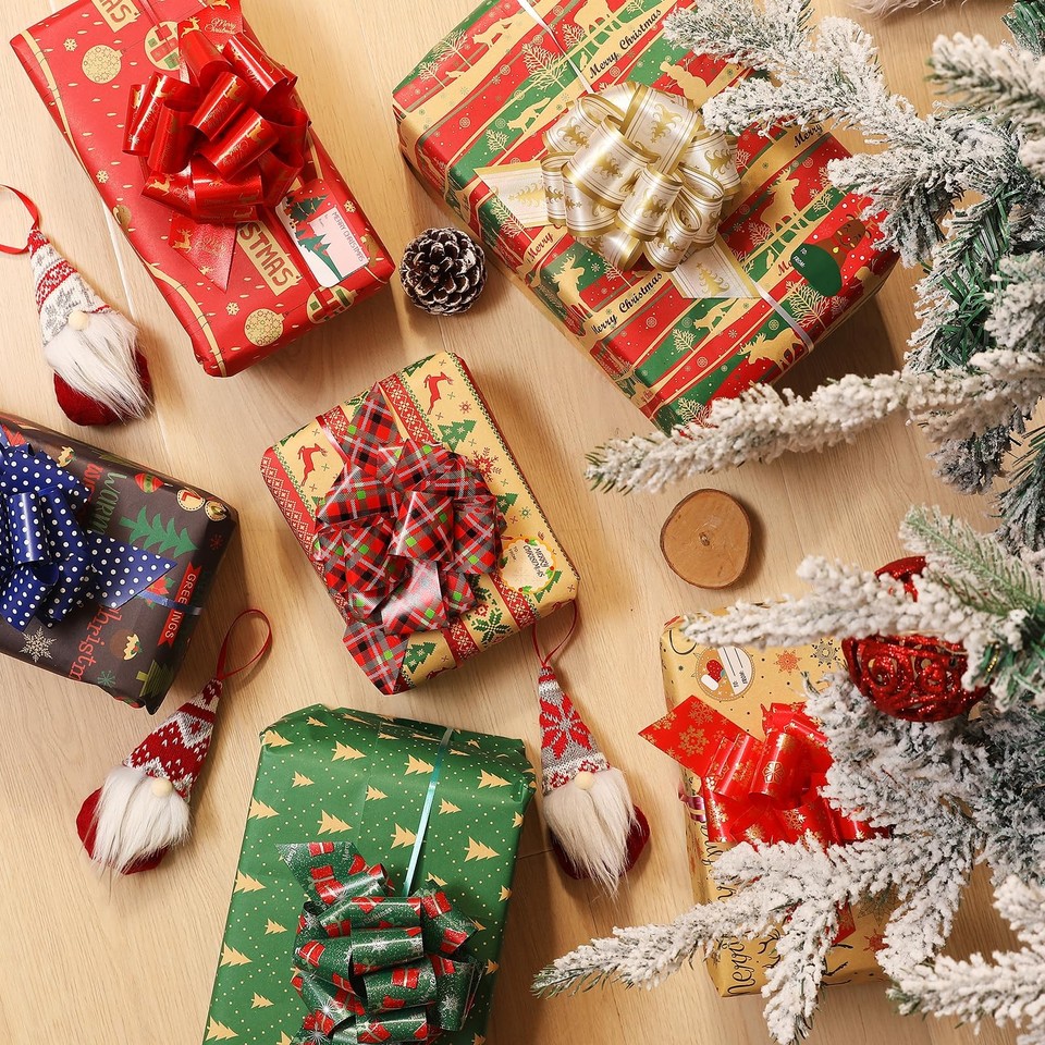 Lot de 12 Nœuds Cadeau Noël avec Ruban 127cm Nœuds de Noël Accessoire d ...