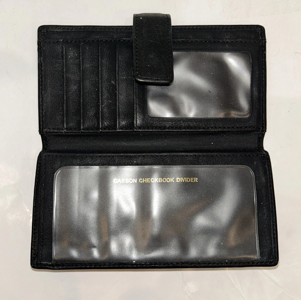 Genuine Leather Checkbook Cover Card Wallet Black 4” X 7” Snap Slim ...