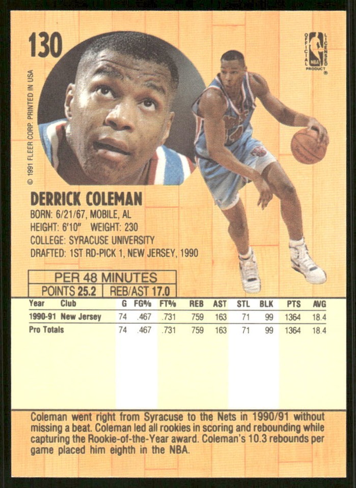 1991-92 Fleer #130 Derrick Coleman | eBay