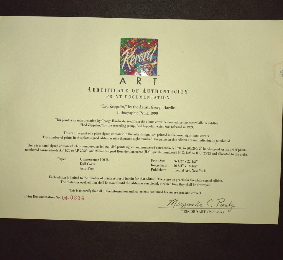 LED ZEPPELIN I ALBUM PLATE SIGNED LITHOGRAPH | eBay