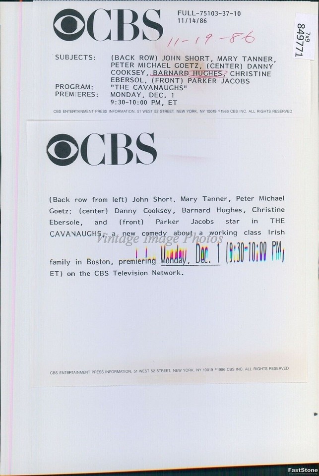 1986 Cast Of The Cavanaughs Barnard Hughes Christine Ebersole Cbs Tv ...