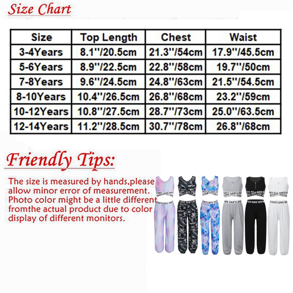 Kids Girls Crop Top Trousers Sets School Students Tracksuits Sportswear ...