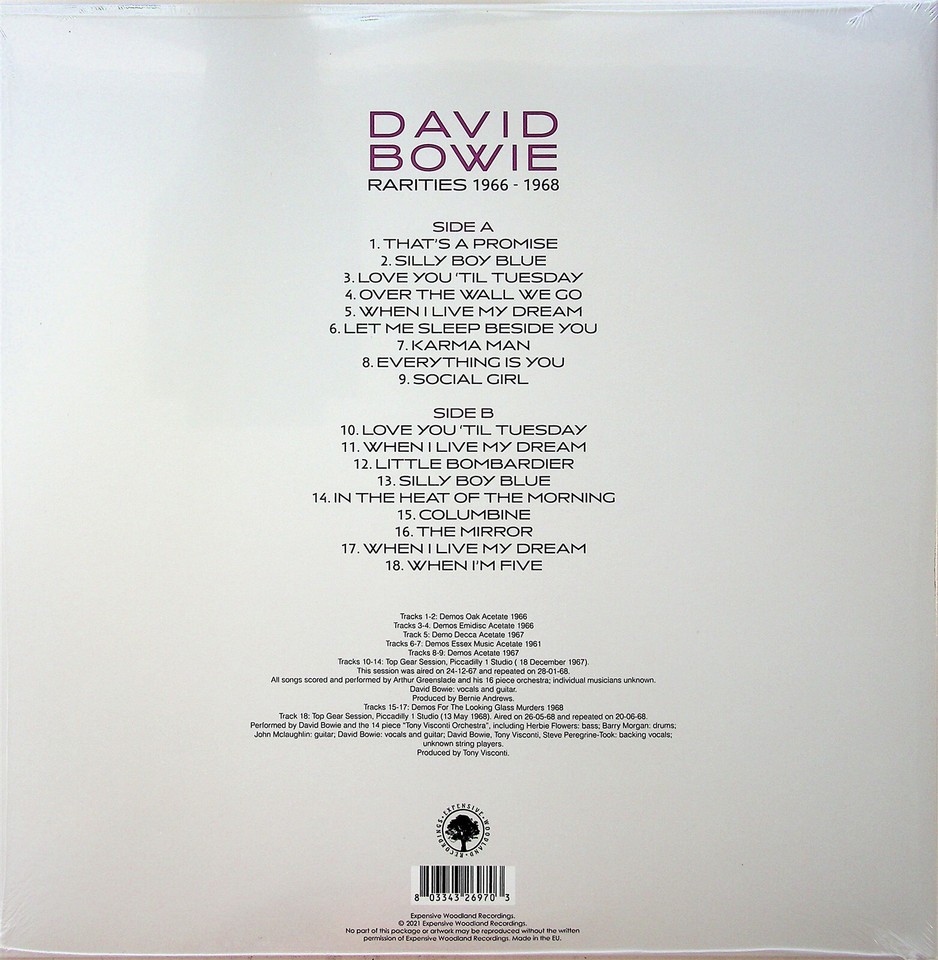 DAVID BOWIE Rarities 1966-1968 LP (NEW 2021 Vinyl) Rare Early Demos ...