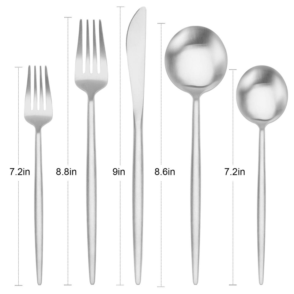Matte Silverware Set ,Satin Finish 20 Piece Stainless Steel Flatware ...