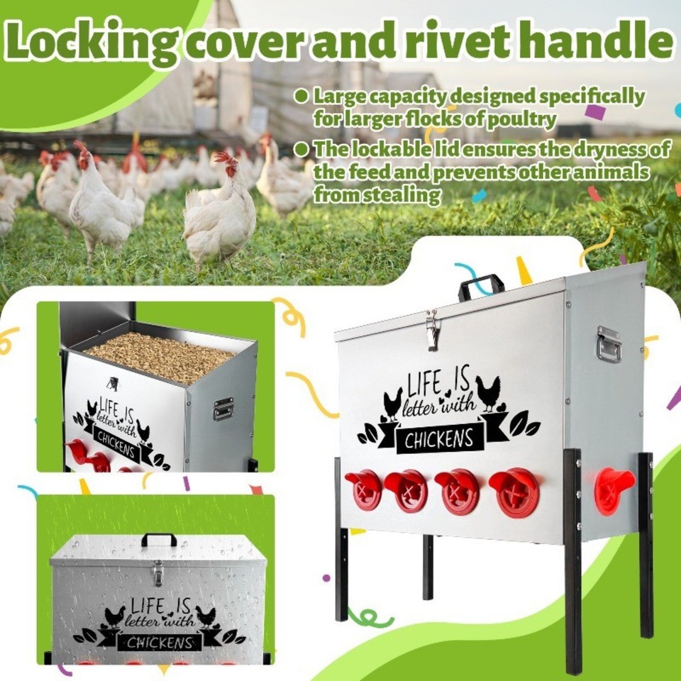 43KG 10 Feeding Ports Poultry Divider Outdoor Feed Box For Chickens ...