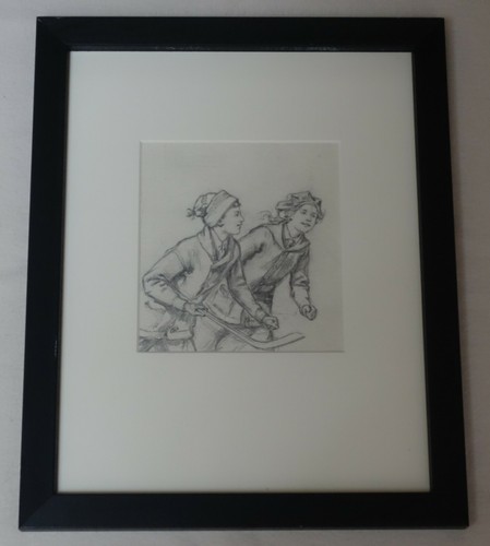 Original George Timothy Tobin Pencil Illustration Girls Playing Ice ...