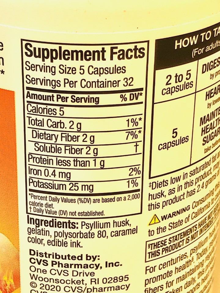 Lot of 2 CVS Daily Fiber Psyllium Husk 160 Capsules Each = 320 Exp 06/ ...