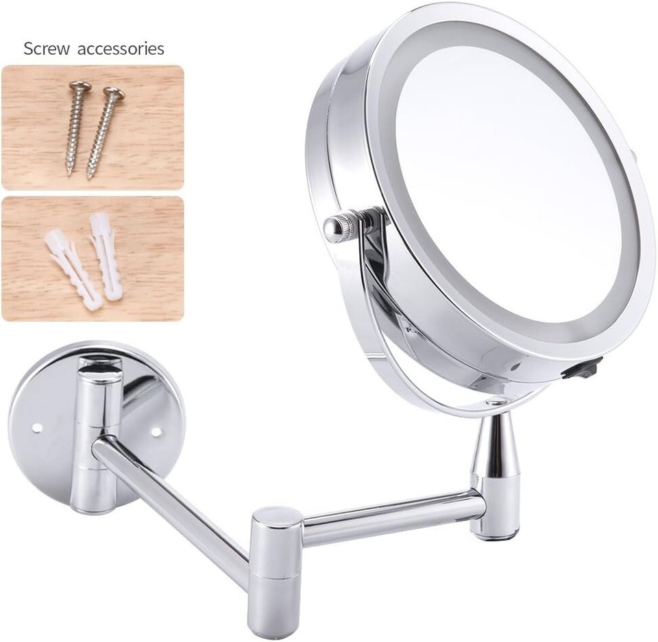 Wall Mounted Make up Mirror,3x Magnify, Double Side, Led light, 360 ...