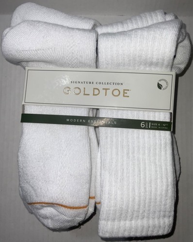 Goldtoe Mens WHITE Crew Socks 6pr Modern Essentials Arch sup ...