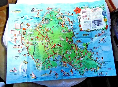 VINTAGE LOVELY CARTOON MAP OF HAWAII OAHU & WAIKIKI BY BUDGET RENT A ...